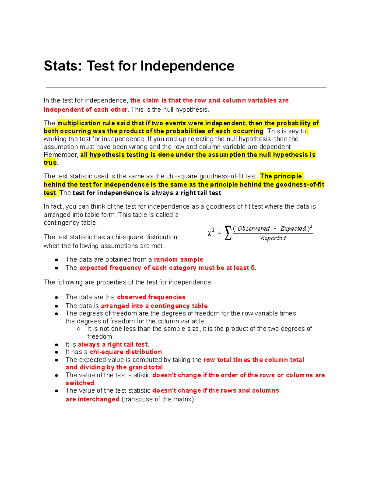 Chi square Test For Independence Stats Test For Independence In The