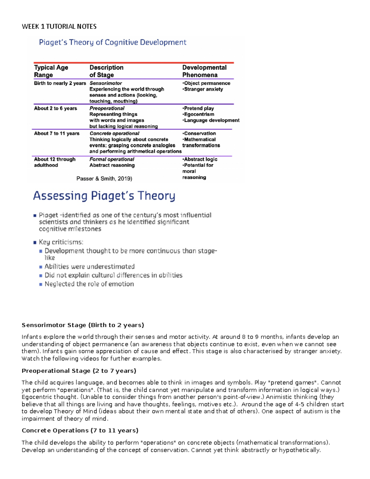 Week 1 Tutorial Notes intp - WEEK 1 TUTORIAL NOTES Sensorimotor Stage ...