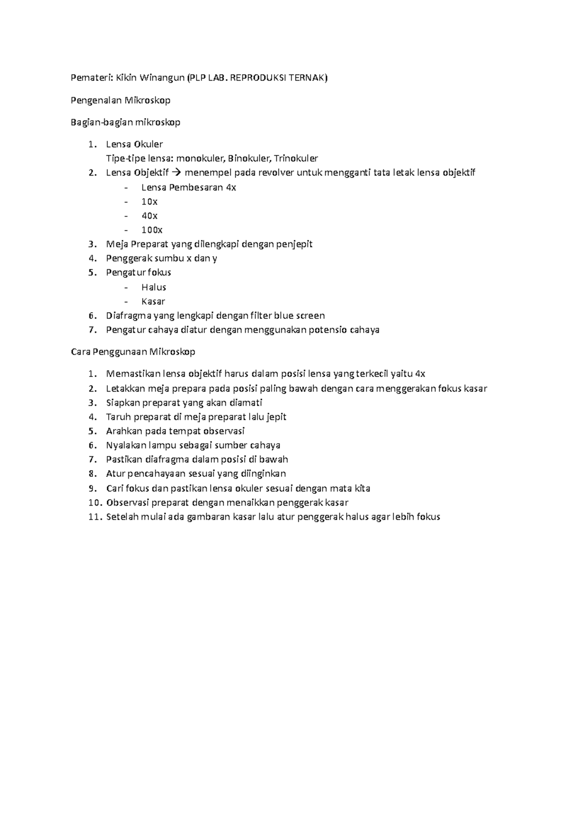 Dokumen (24) - pengenalan Mikroskop - Pemateri: Kikin Winangun (PLP LAB ...