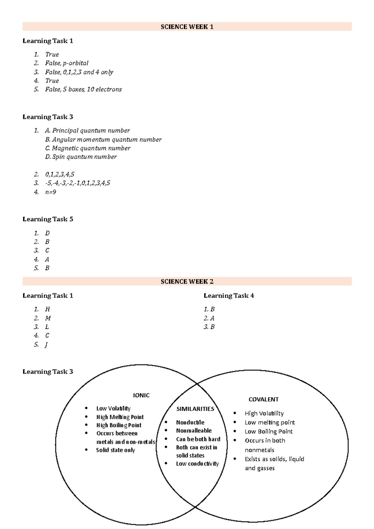 Science WEEK 1ssa - SCIENCE WEEK 1 Learning Task 1 1. True 2. False, p ...