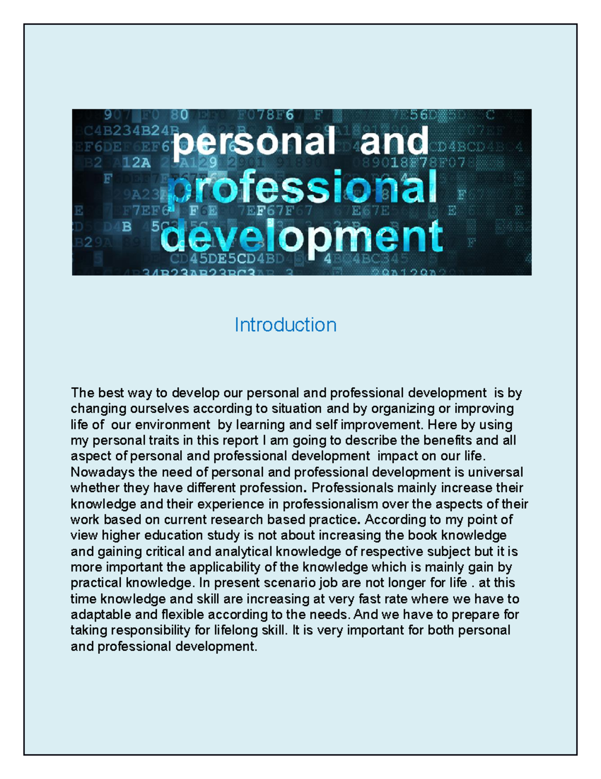 Personal and professiona development doc - Introduction The best way to ...