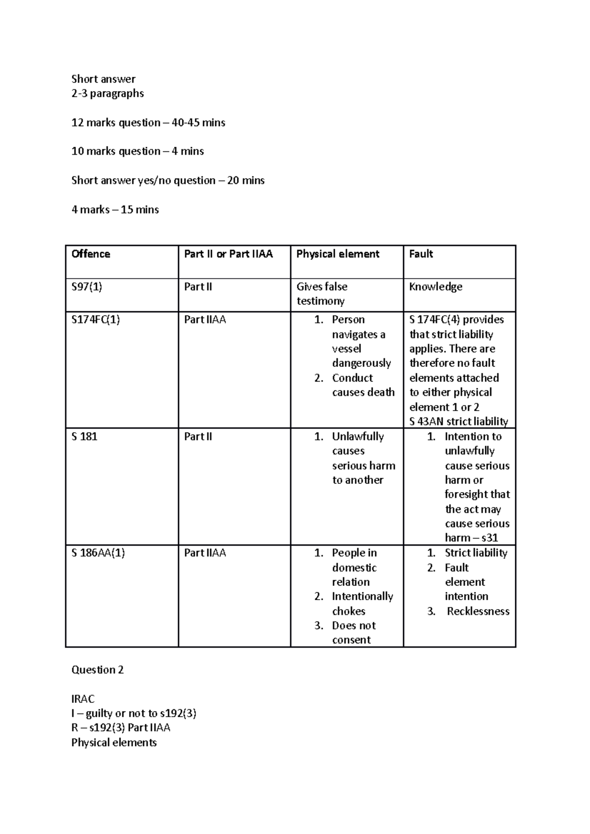 Practice exam - Short answer 2-3 paragraphs 12 marks question – 40-45 ...