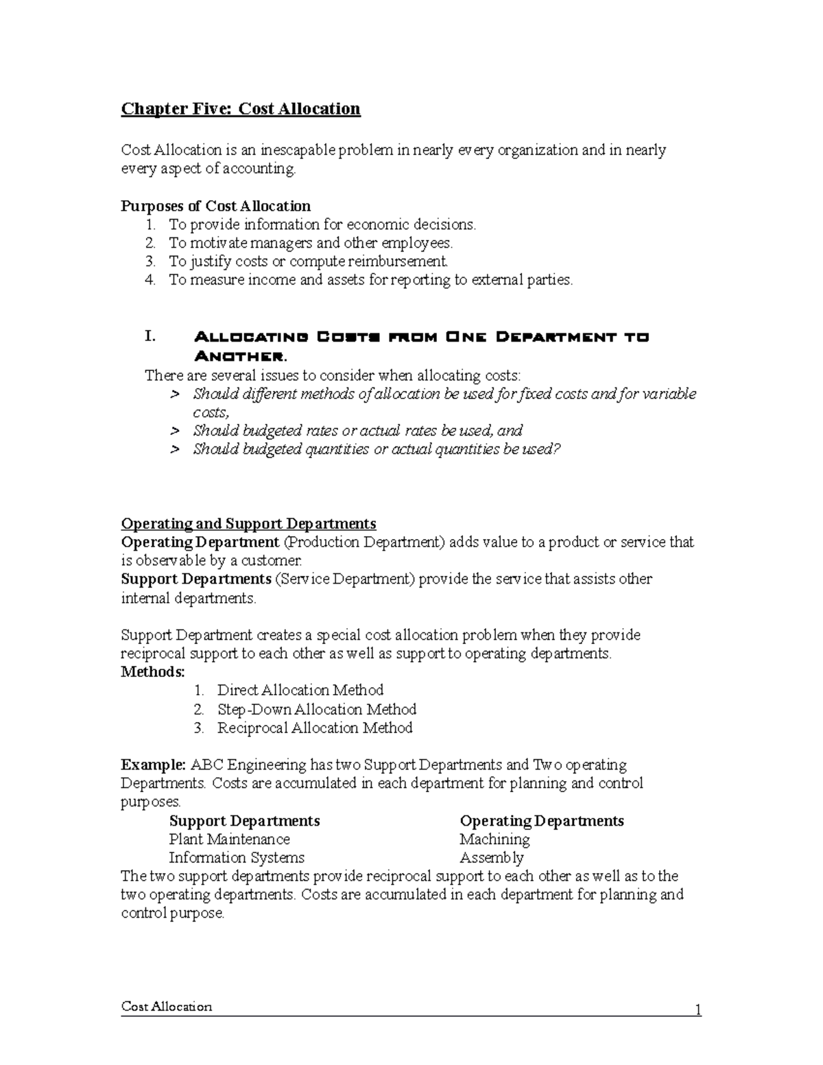 Cost - Chapter 5, Cost Allocation-1 - Chapter Five: Cost Allocation ...