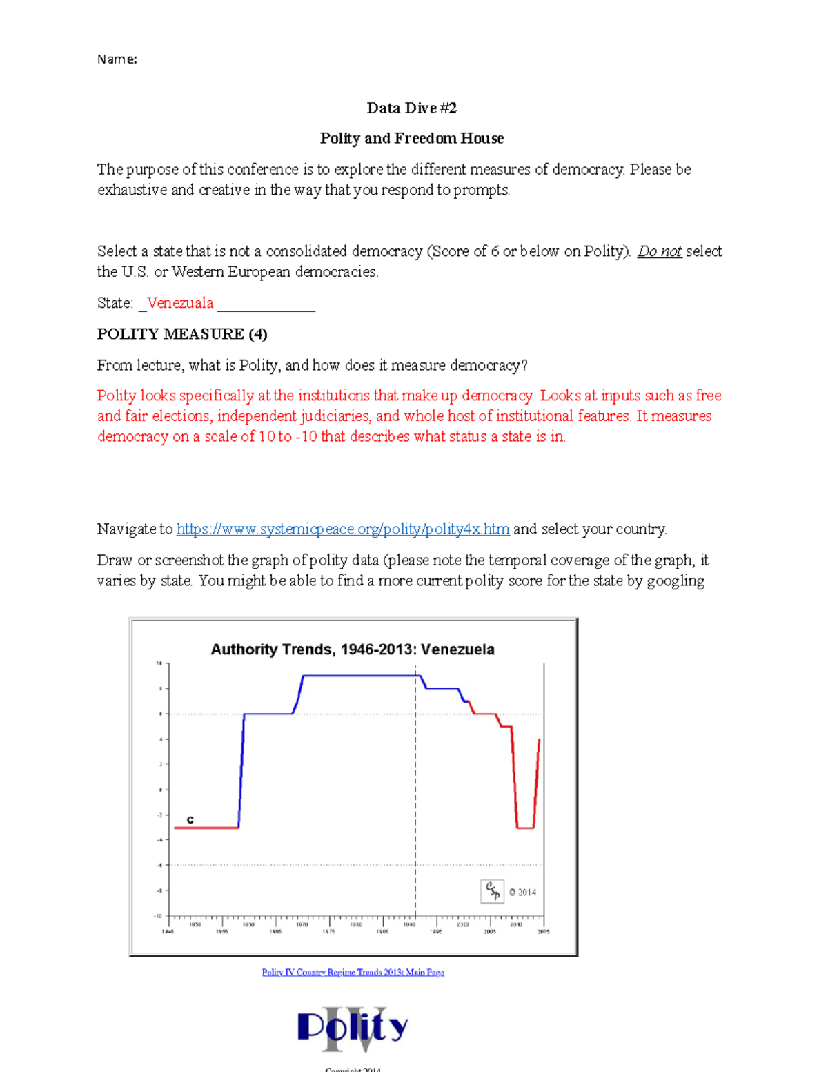PS 210 Data Dive 2 - data - Name: Data Dive # Polity and Freedom House ...