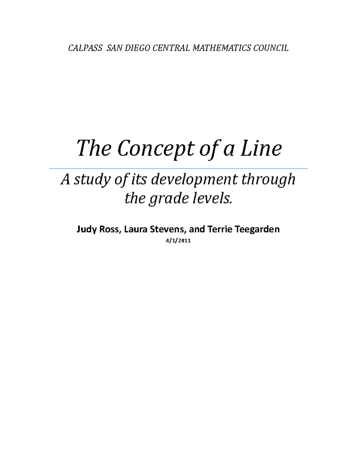 Line concept - None - CALPASS SAN DIEGO CENTRAL MATHEMATICS COUNCIL The ...