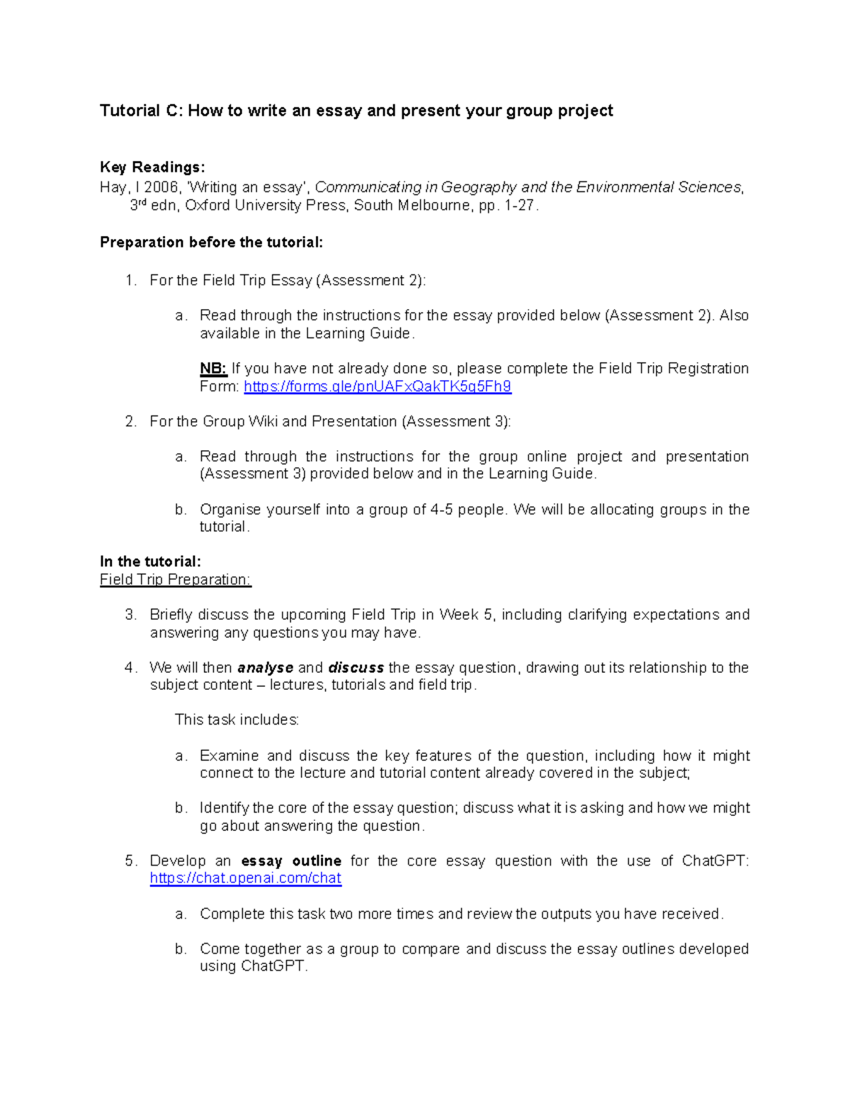 Tutorial C 2023 - Tutorial C: How to write an essay and present your ...