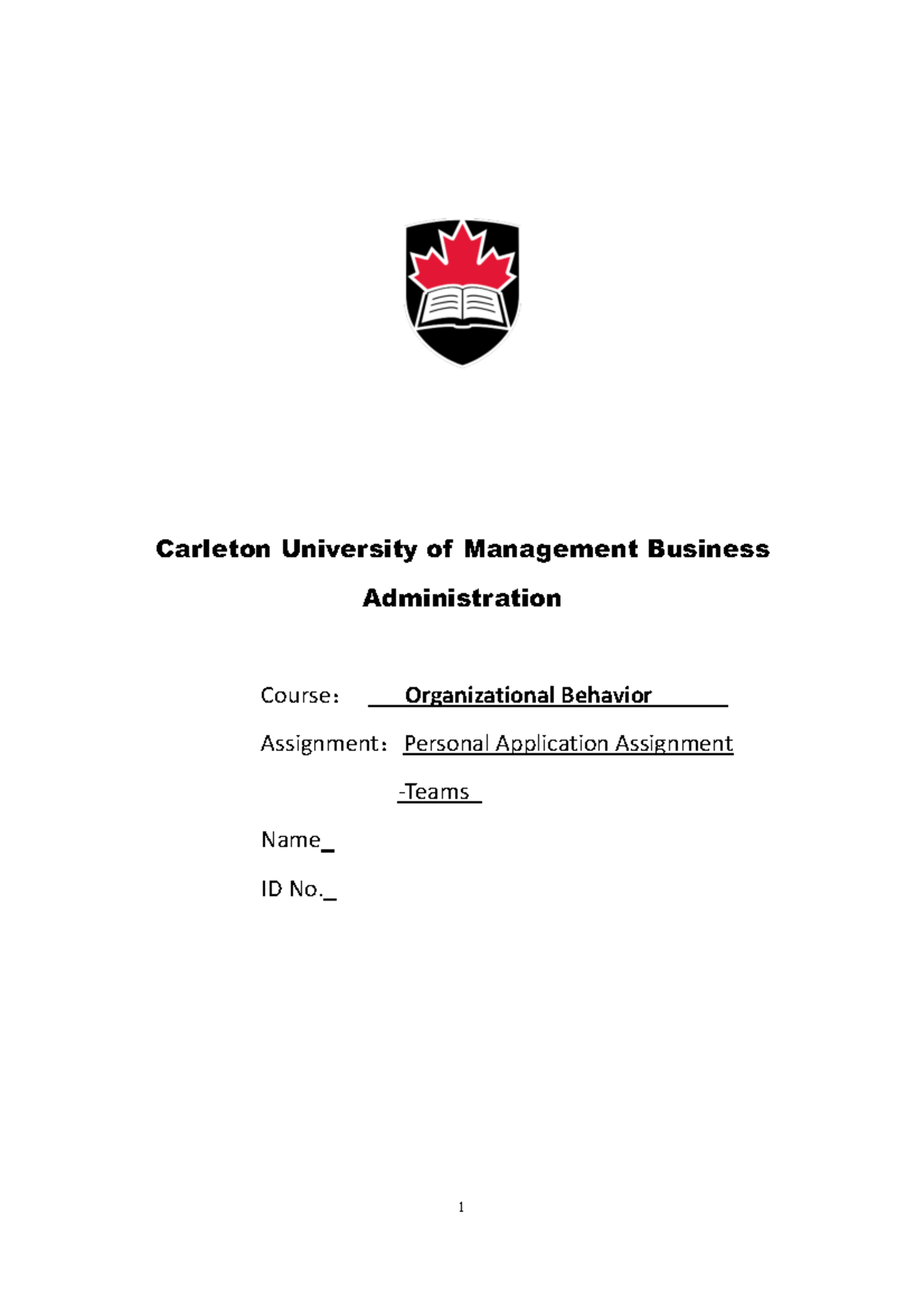 Personal Application Assignment # 2 - Carleton University of Management ...