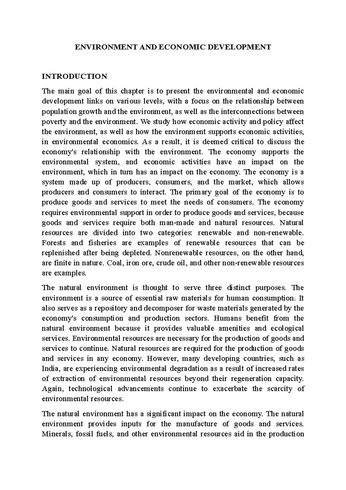 Environment AND Economic Development - ENVIRONMENT AND ECONOMIC ...