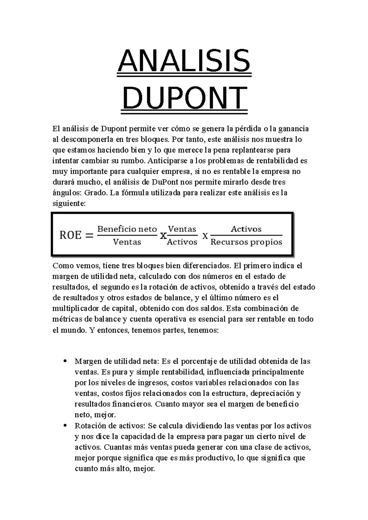 Analisis Dupont - actividad realizada - ANALISIS DUPONT El análisis de Dupont permite ver cómo ...