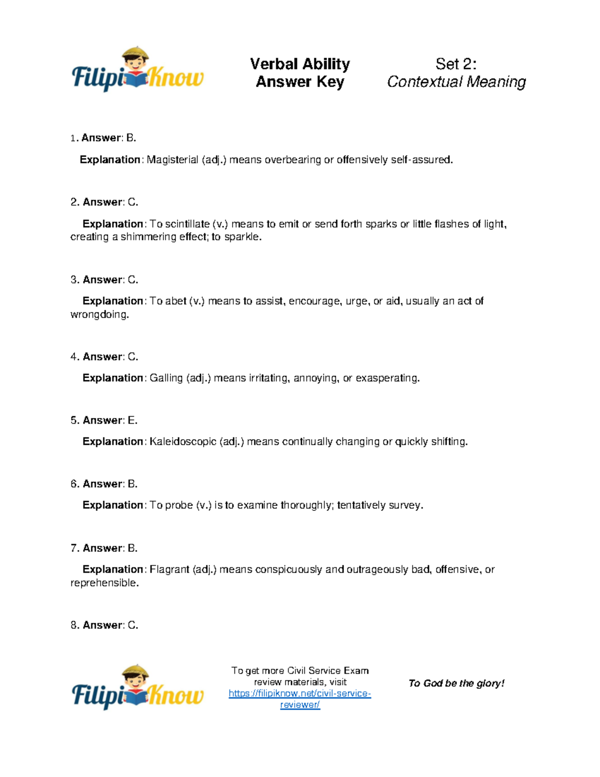 Verbal Ability Answer Key Set 2 1 - Verbal Ability Answer Key Set 2 ...
