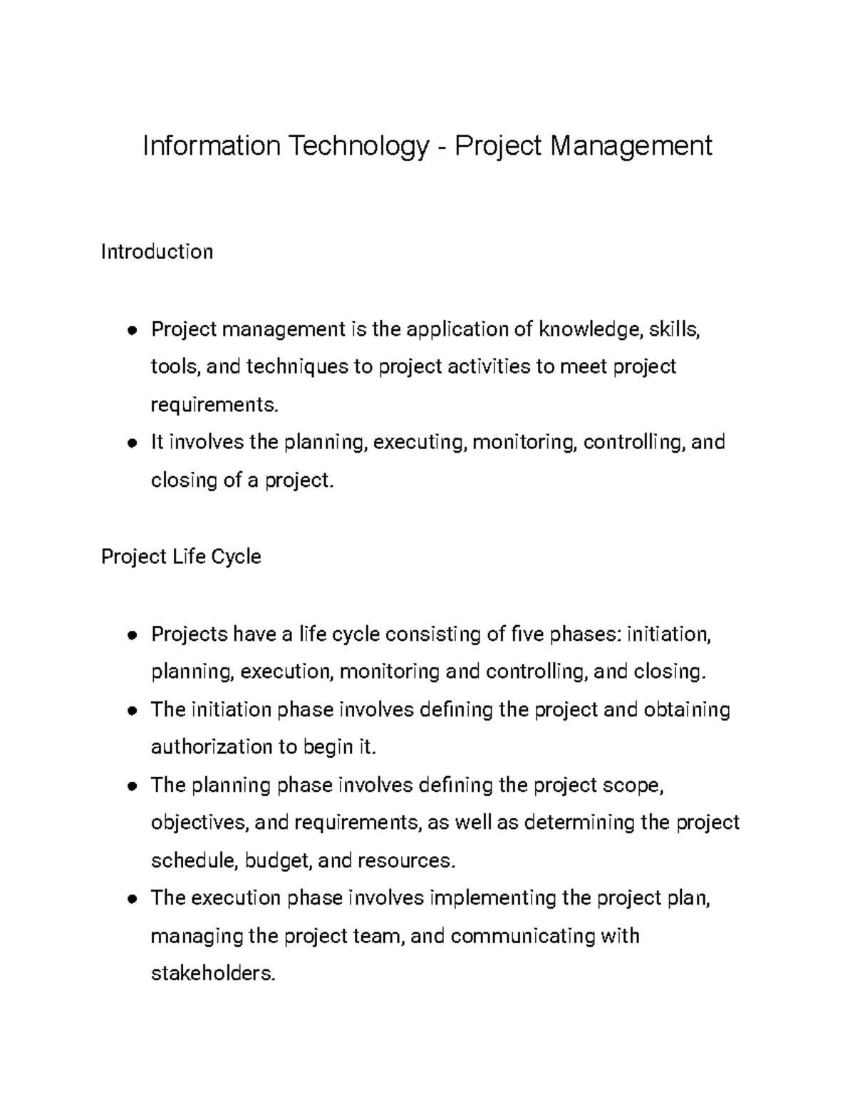 Information Technology - Project Management - Information Technology ...