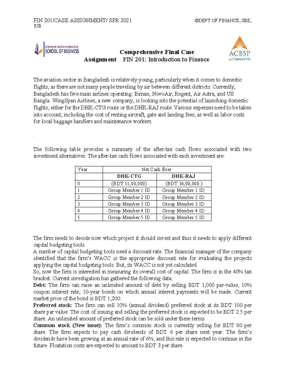 Comprehensive Case Assignment Sum'2023 FIN 201 - FIN 201/CASE ...