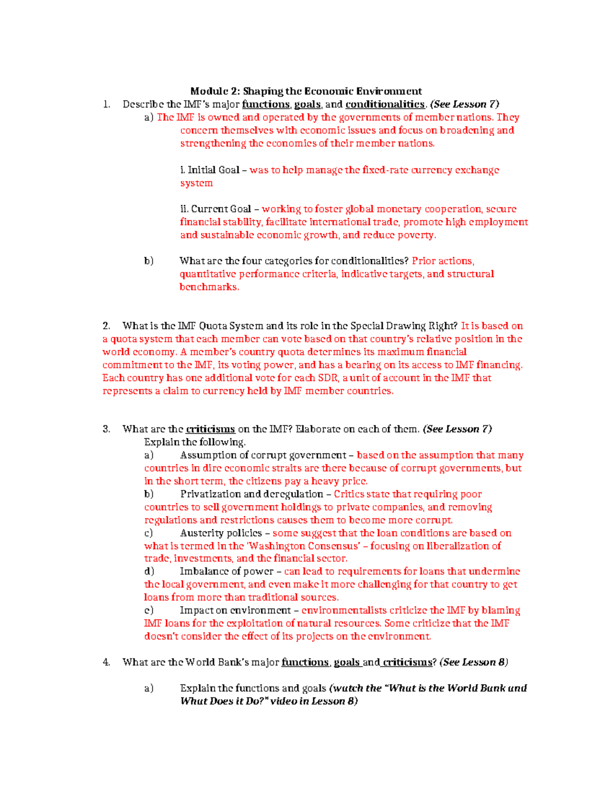 Module 2 Enhanced Study Guide - Module 2: Shaping the Economic ...