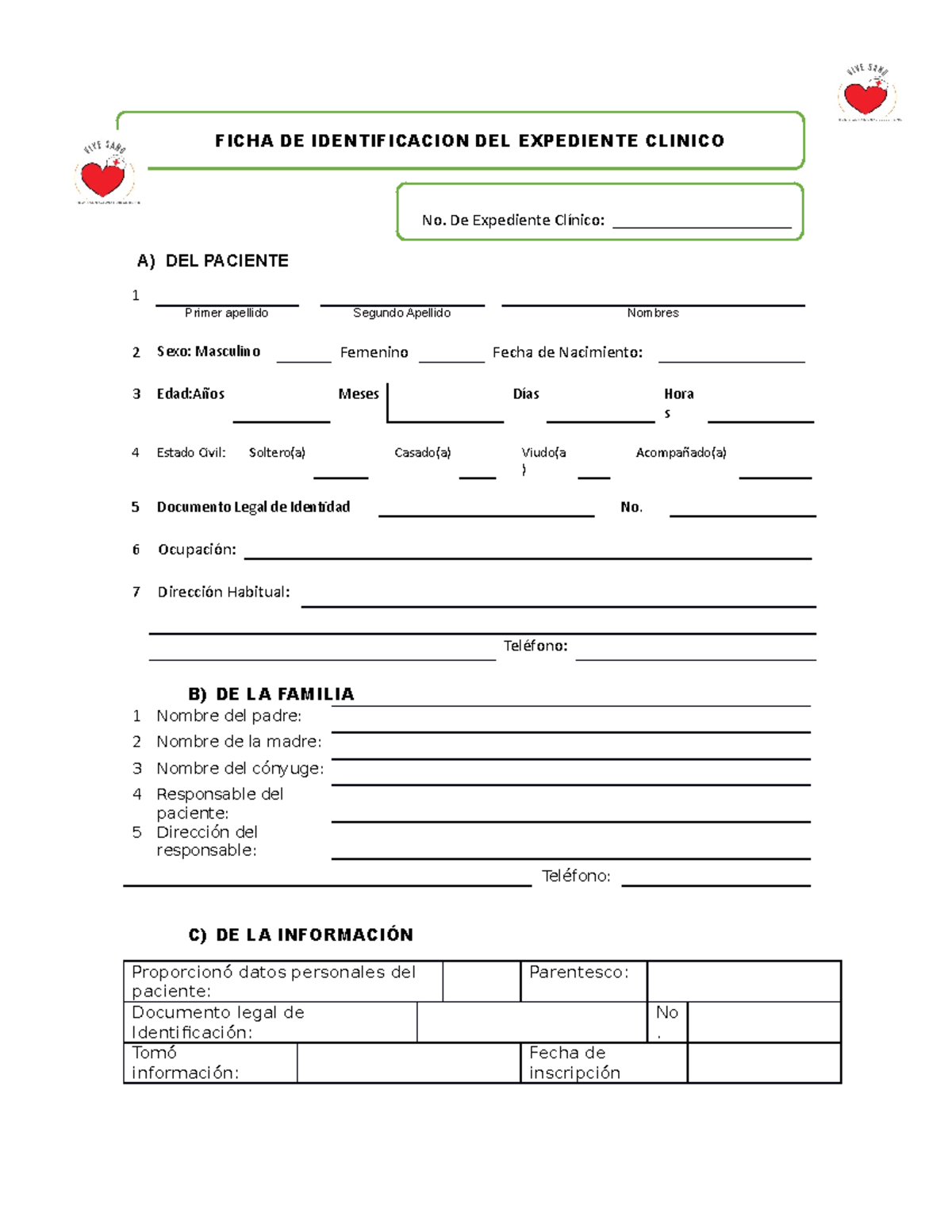 Ficha DEL Paciente - Quiero ejemplos para guiarme de para mi expediente ...