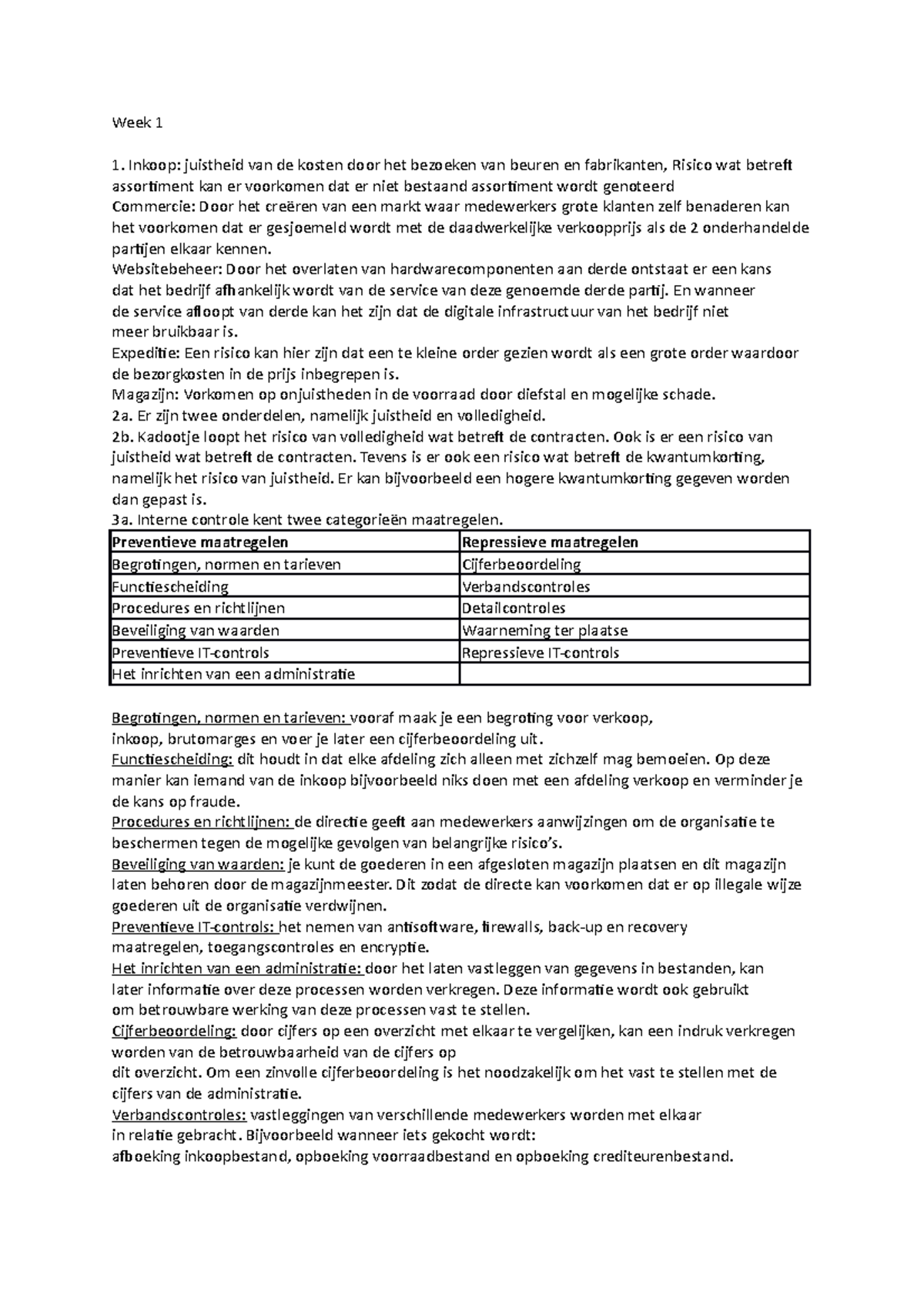 Opdrachten BCI - Week 1 Inkoop: juistheid van de kosten door het ...