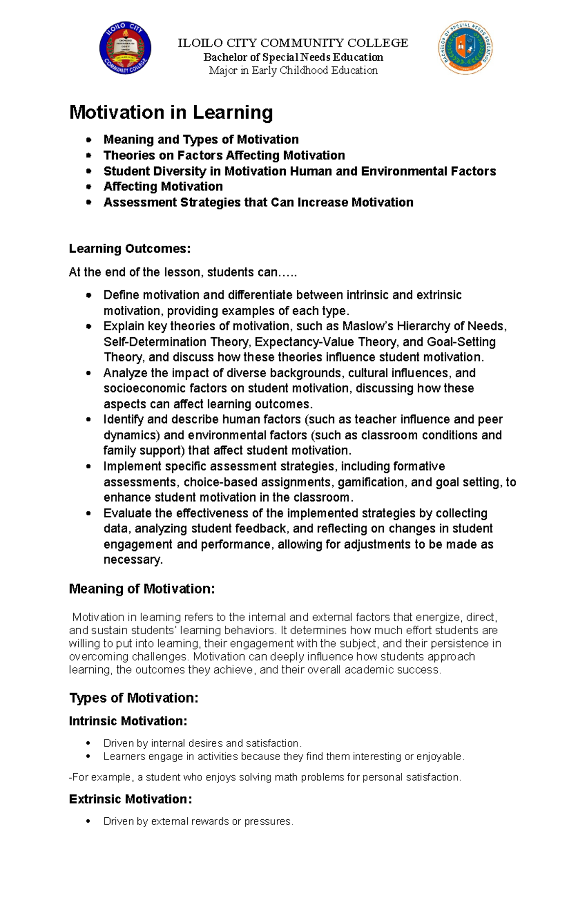 Group 4.motivation in learning - Bachelor of Special Needs Education ...