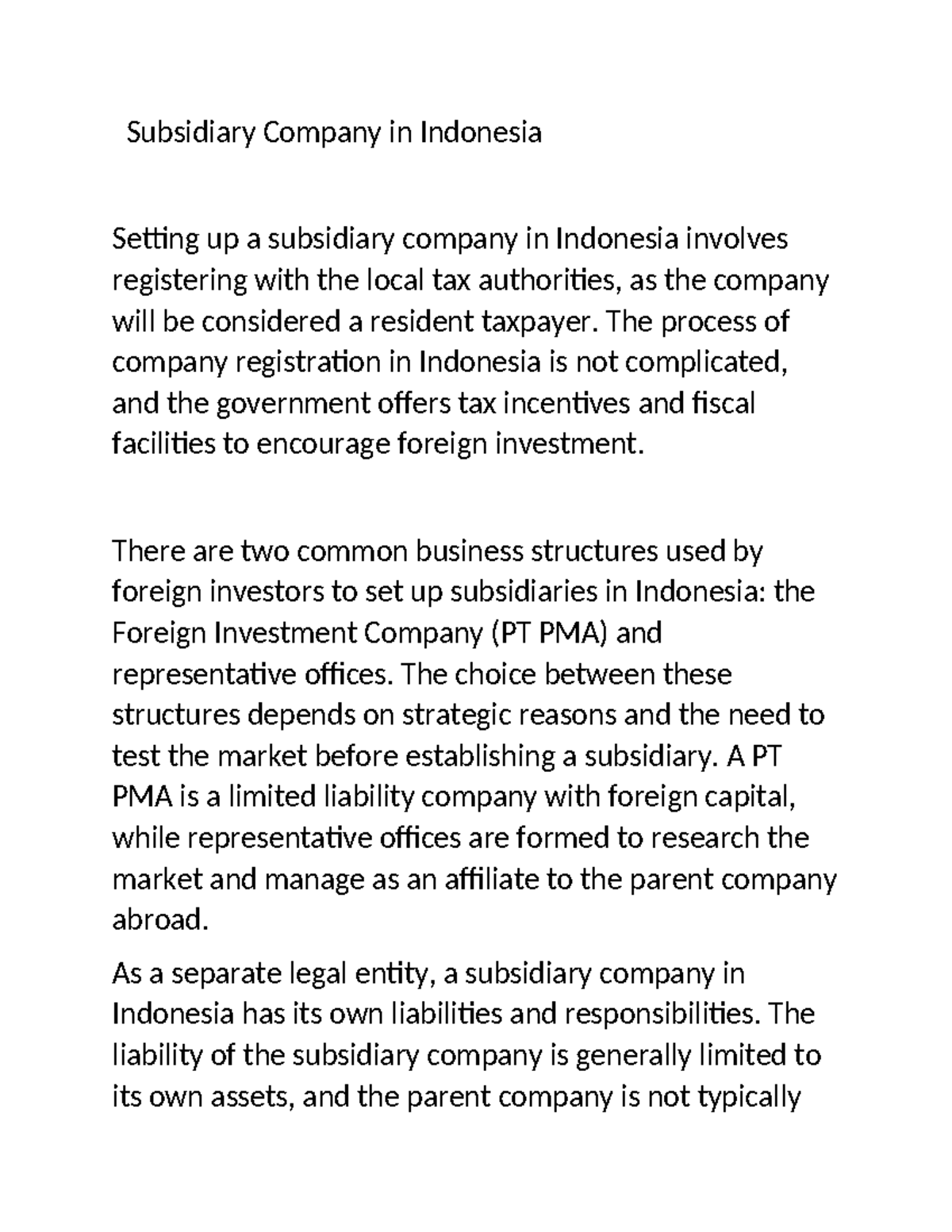 Subsidiary Company in Indonesia - The process of company registration ...