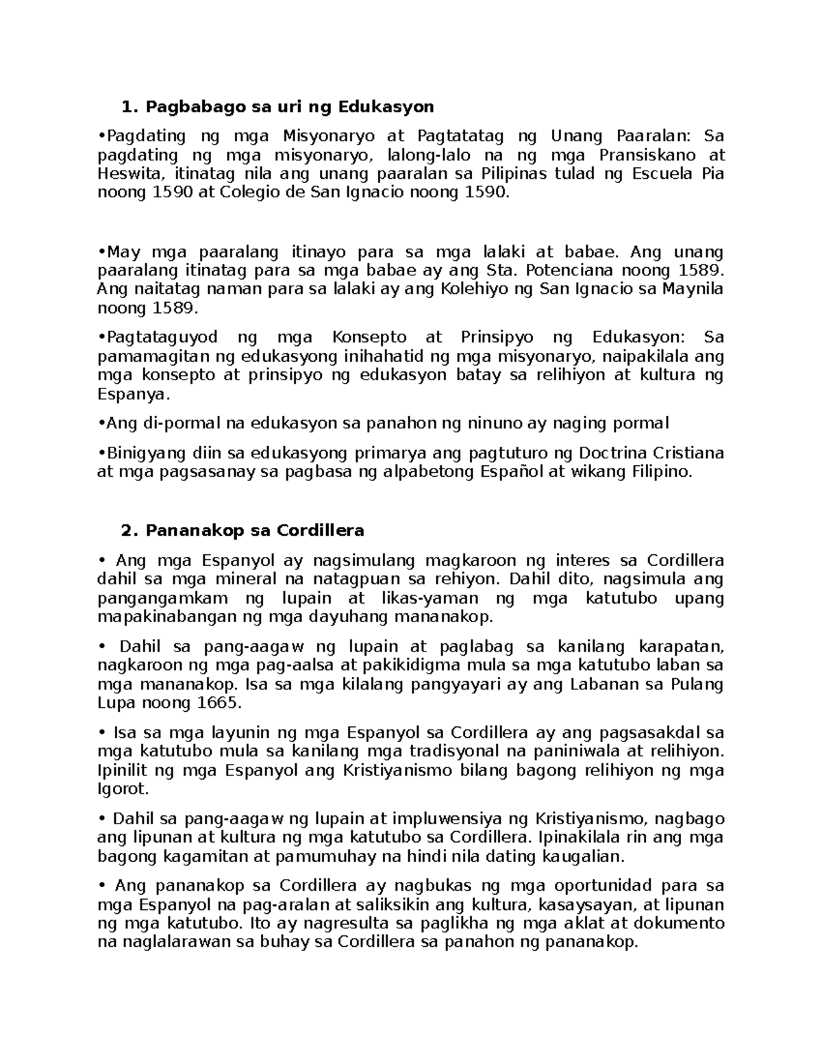 Limang kaganapan - None - Pagbabago sa uri ng Edukasyon •Pagdating ng ...