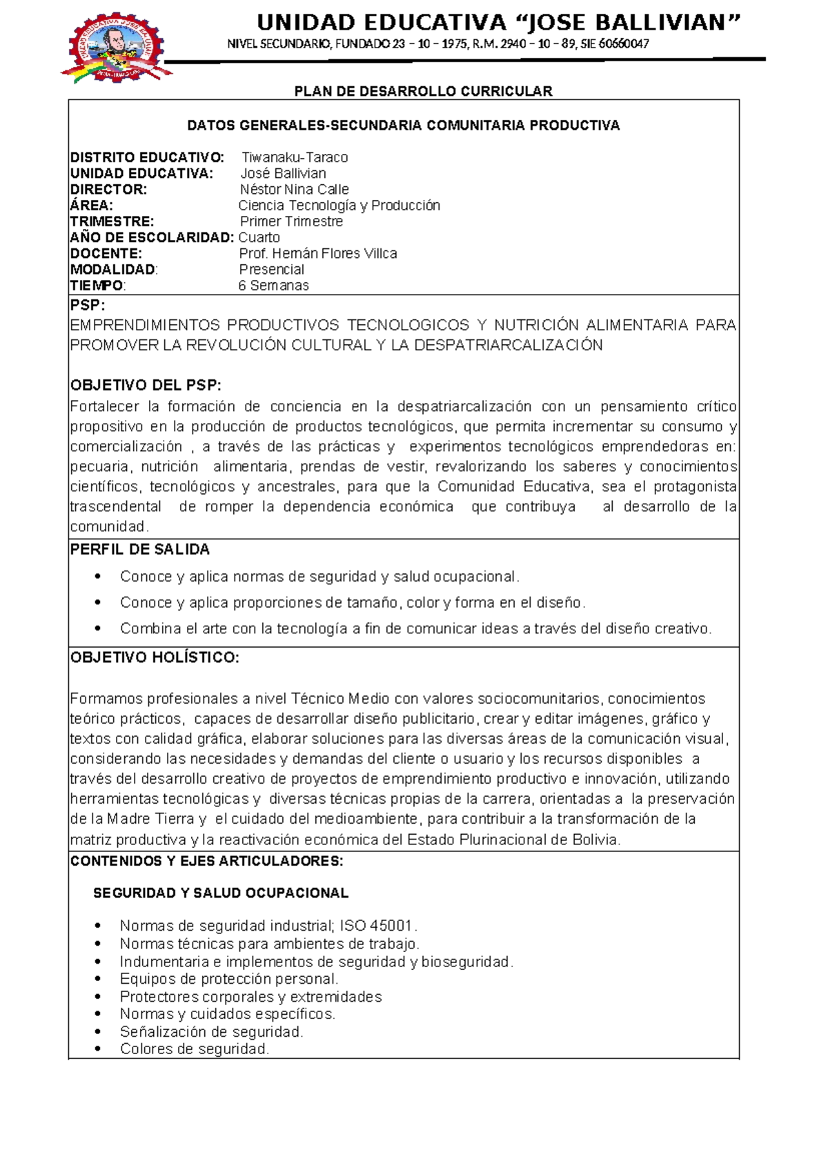 PDC 4TO SEC 2023 - Diseño grafico - UNIDAD EDUCATIVA “JOSE BALLIVIAN ...
