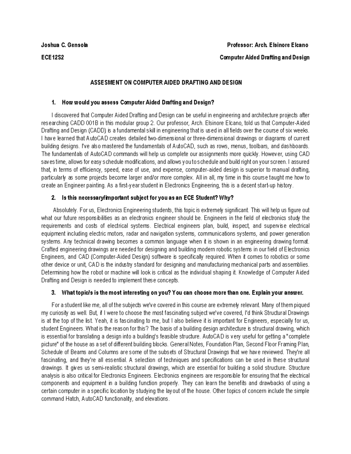 Assesment on Computer Aided Drafting and Design - Basic Electrical And ...