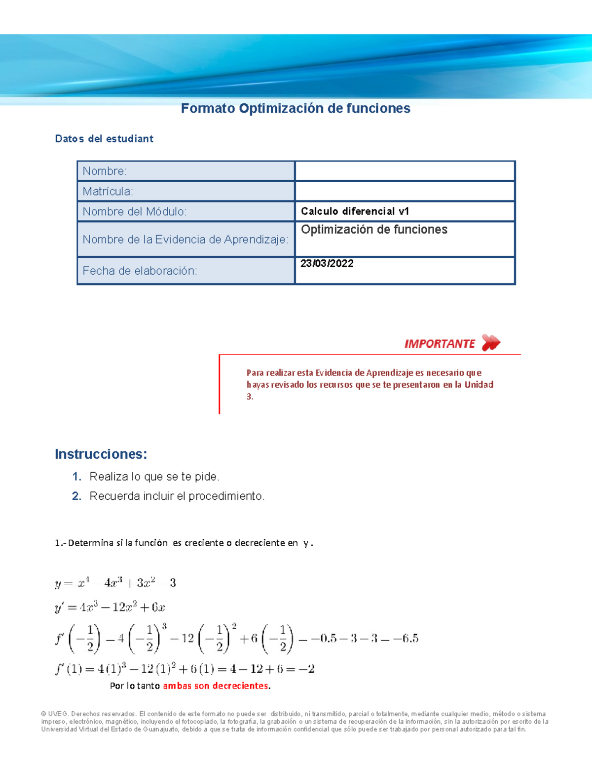 Optimización - optimizacion - Formato Optimización de funciones Datos del estudiant Nombre ...