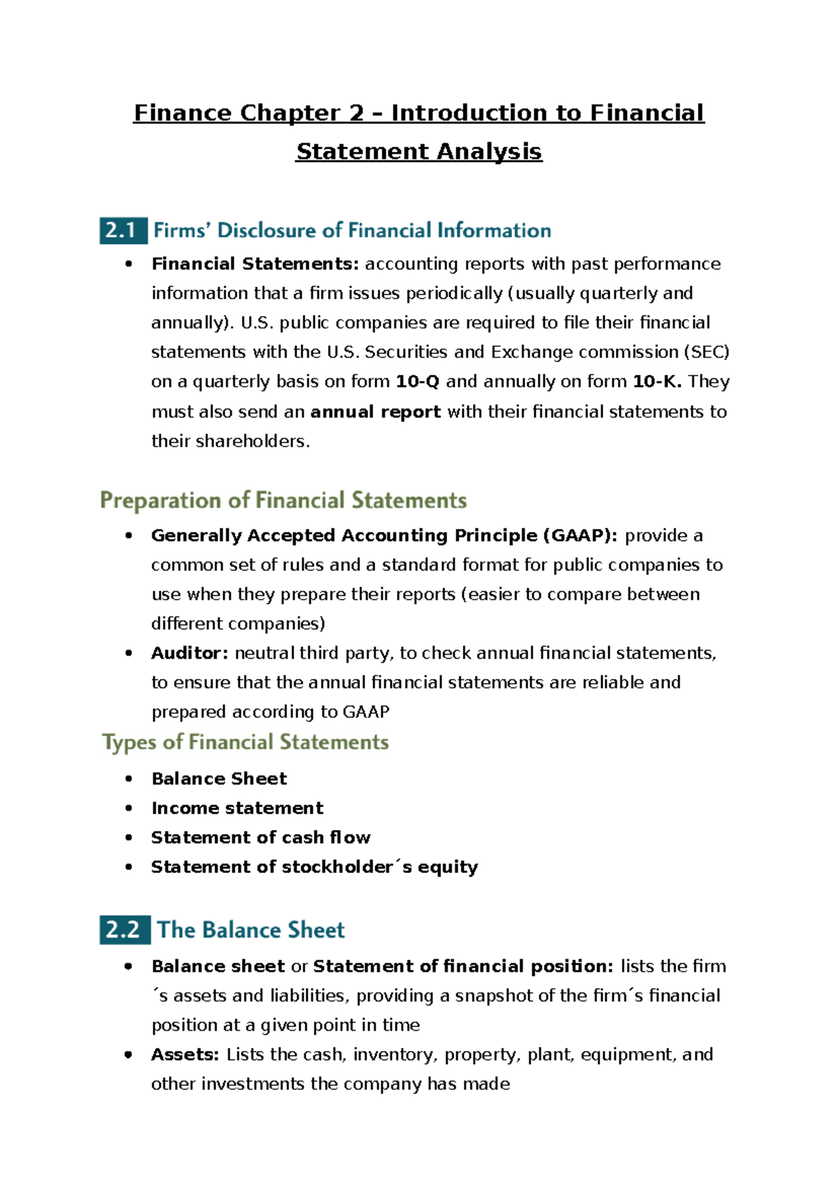 Finance Chapter 2 Summary + all Ratios - Finance Chapter 2 Introduction ...