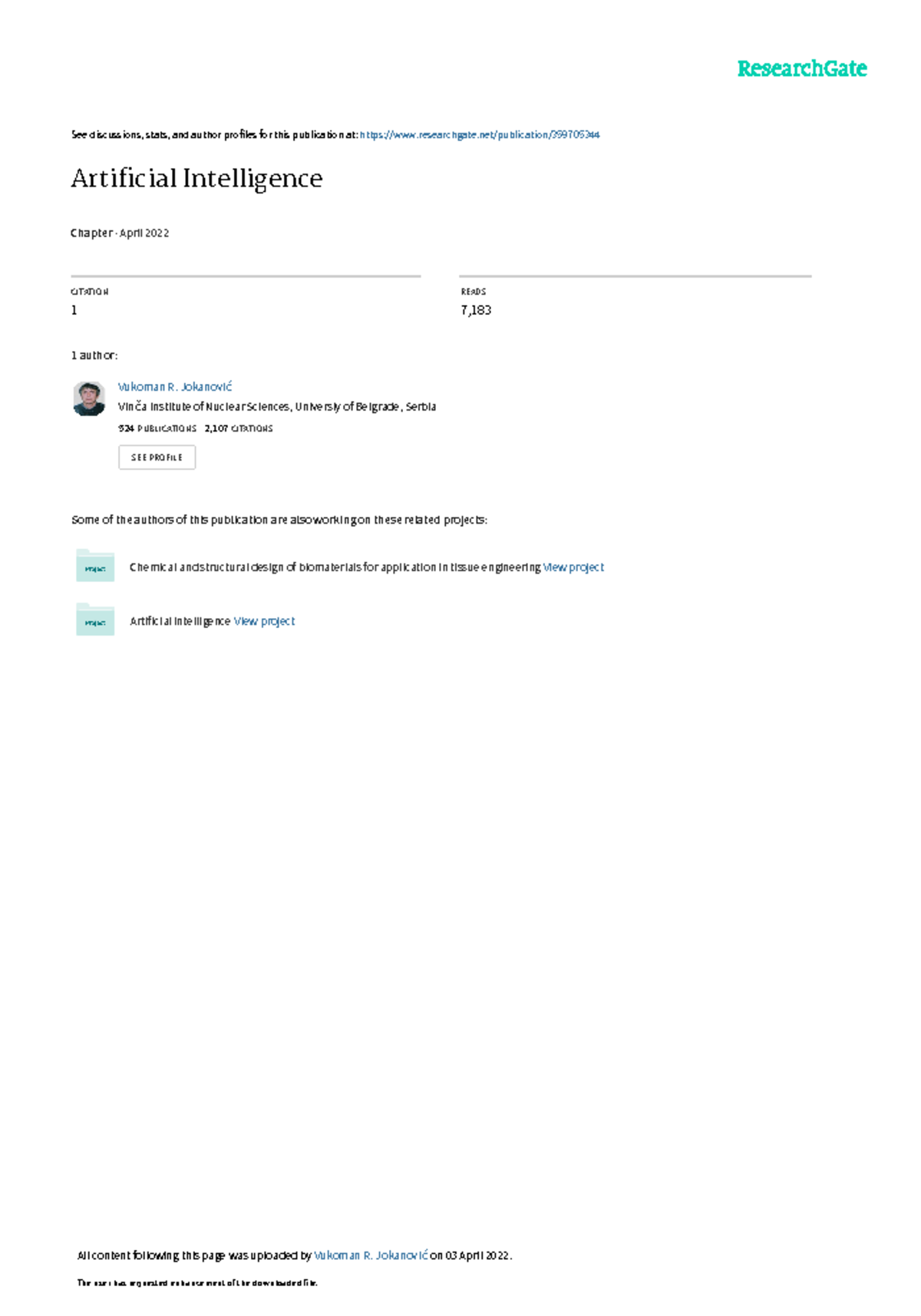 Artificialintelligence - See discussions, stats, and author profiles for this publication at ...