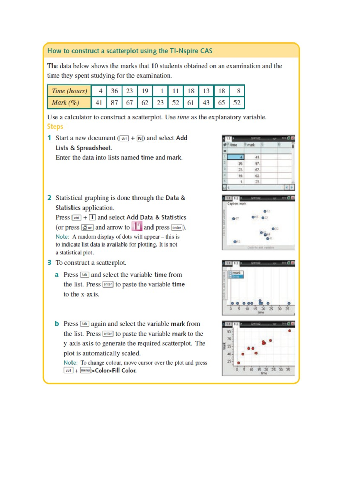 How to construct a scatterplot using the TI-Nspire CAS - SIT192 - Studocu