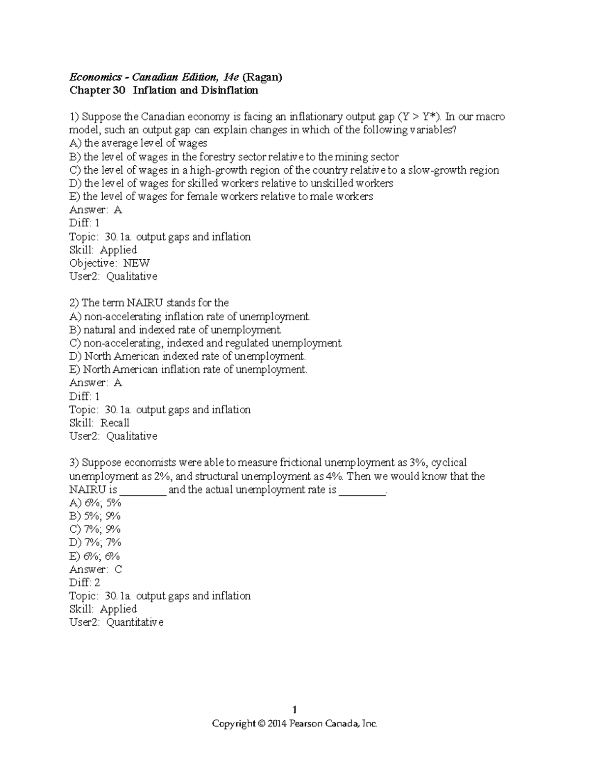 Exam chapter 30 2017, questions and answers - Economics - Canadian ...