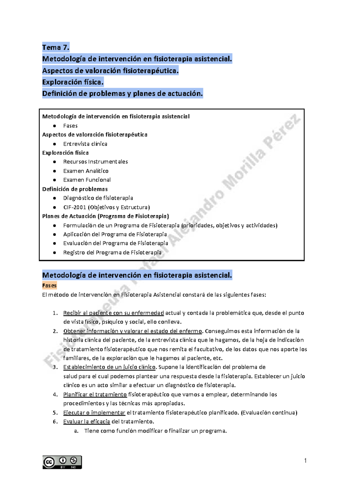 Tema 7. Metodología de intervención en fisioterapia asistencial. Aspectos de valoración - Studocu