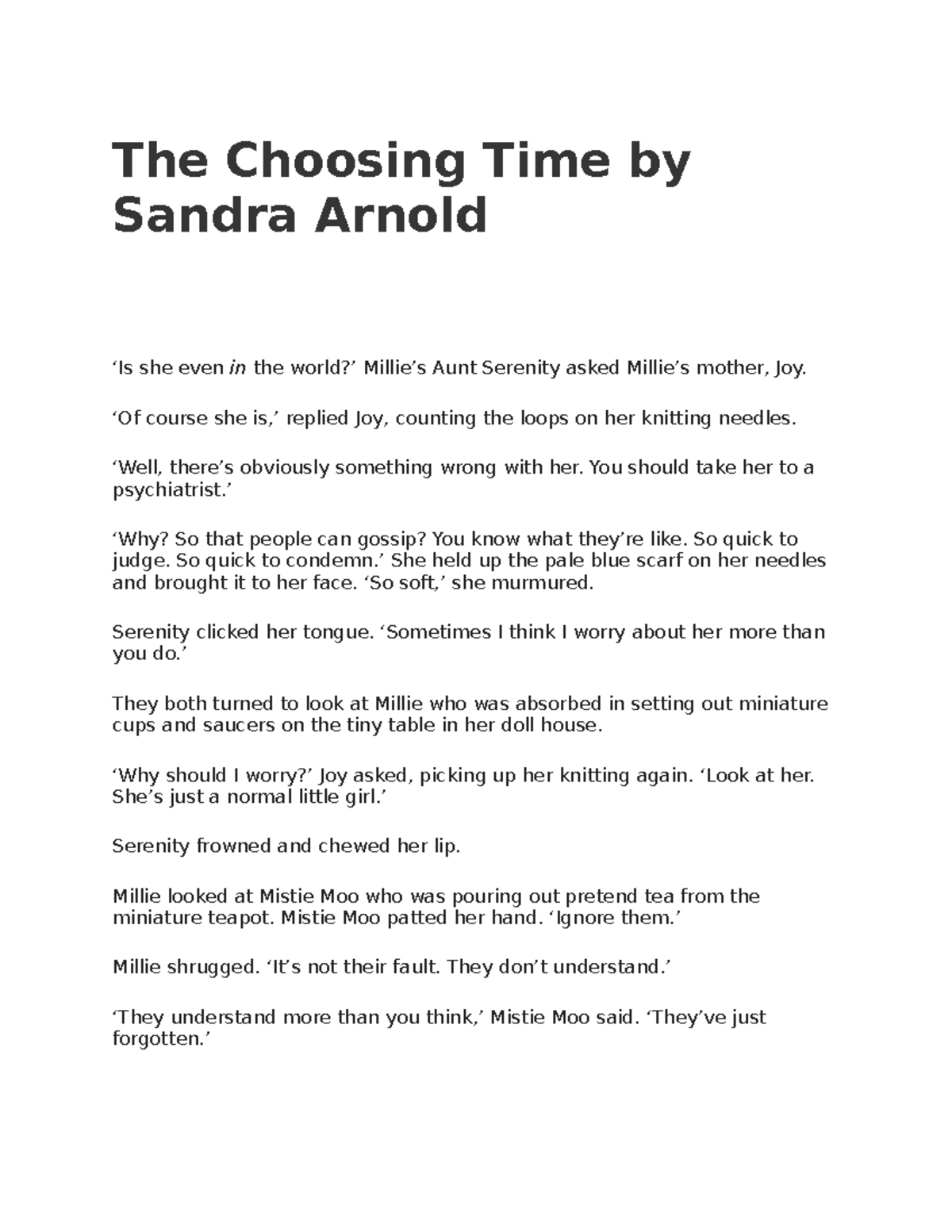 The Choosing Time by Sandra Arnold - The Choosing Time by Sandra Arnold ...