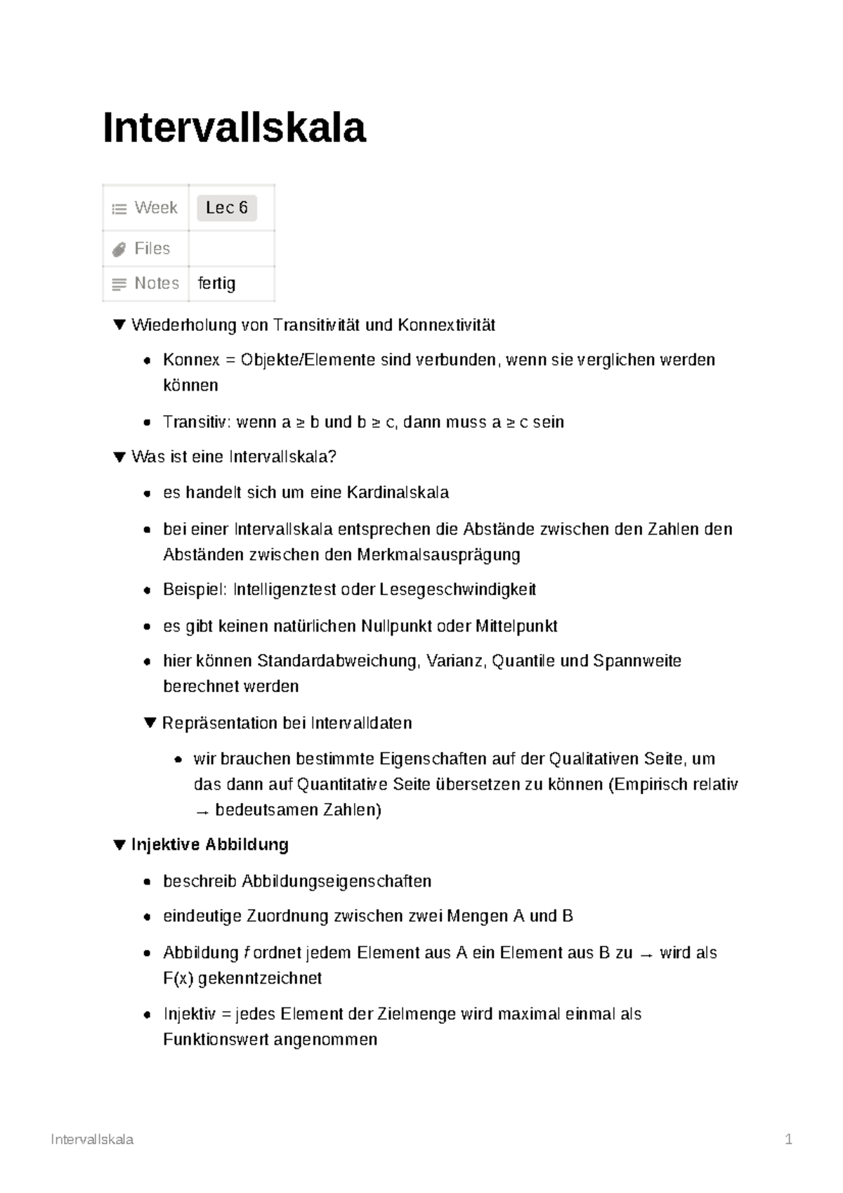Intervallskala - Zusammenfassung - Intervallskala Week Lec 6 Files ...