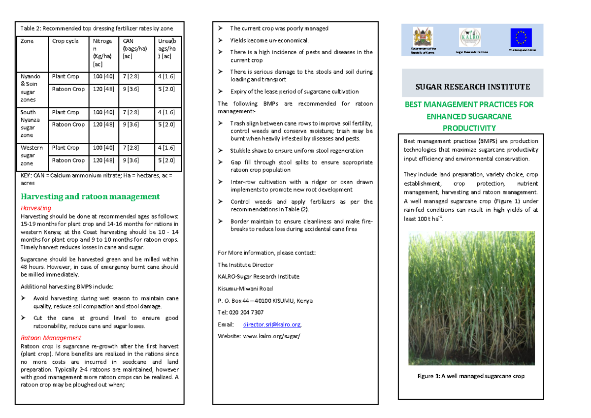 Sugar Best management practices - BEST MANAGEMENT PRACTICES FOR ...