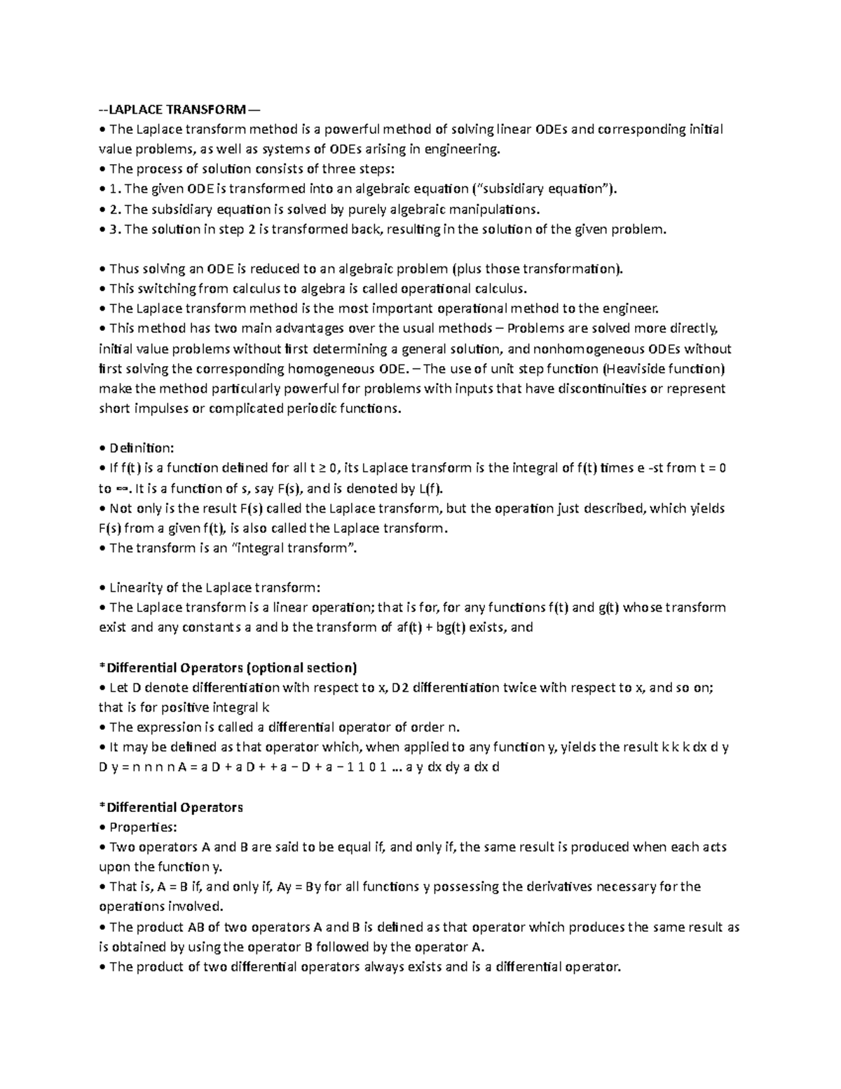 Laplace Transform - The process of solution consists of three steps ...
