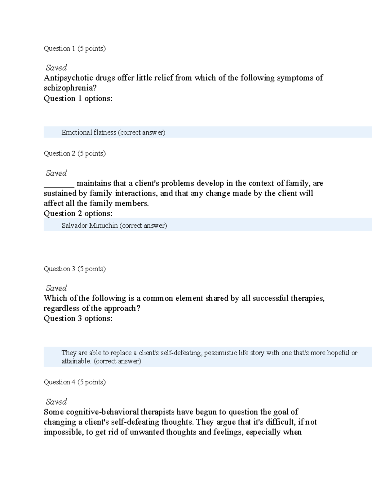 Exam lesson 8 study guide - Question 1 (5 points) Saved Antipsychotic ...