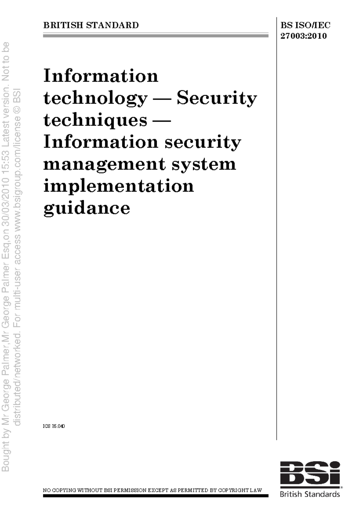 ISO IEC 27003;2010 - seguridad de la información - BS ISO/IEC 27003 ...