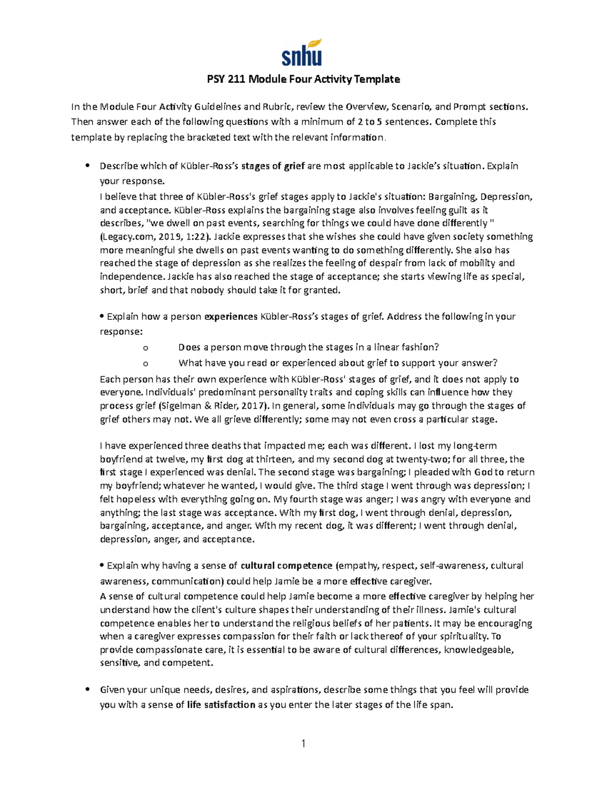 PSY 211 Module Four Activity Template - Studocu