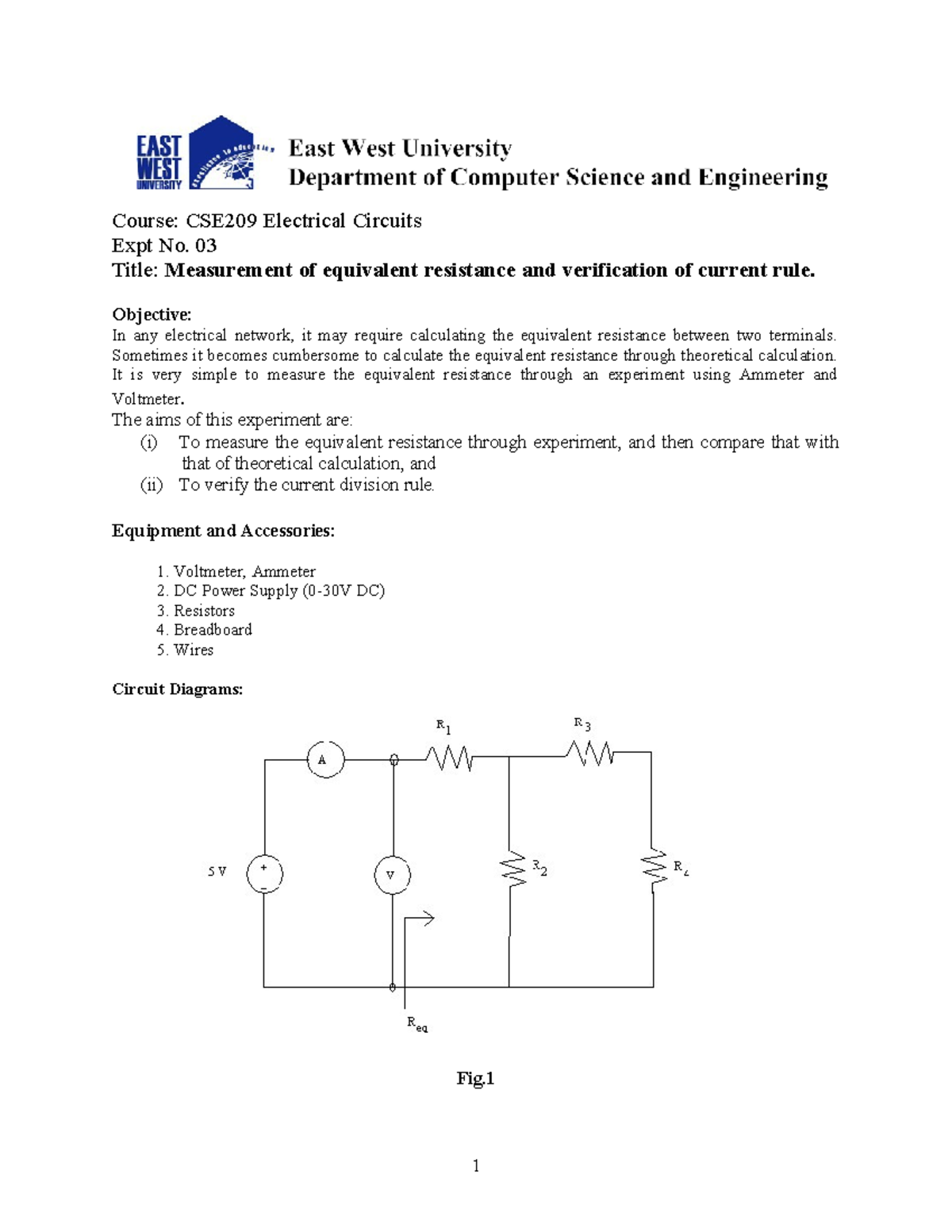 CSE209 Lab3 - SJ Lab 03 - 1 Course: CSE209 Electrical Circuits Expt No ...