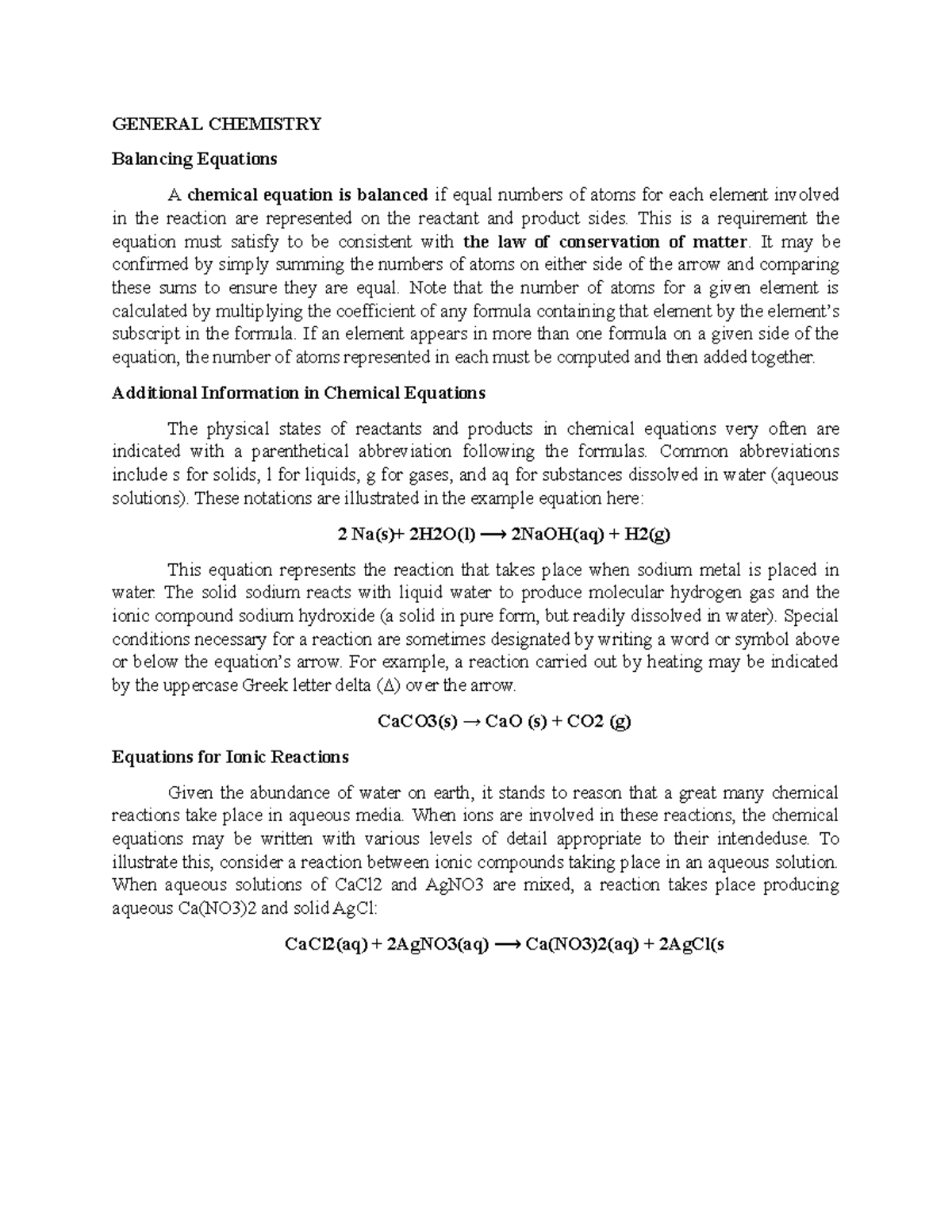 UNIT 4 GEN. Chemistry Lecture PART 5 - GENERAL CHEMISTRY Balancing ...