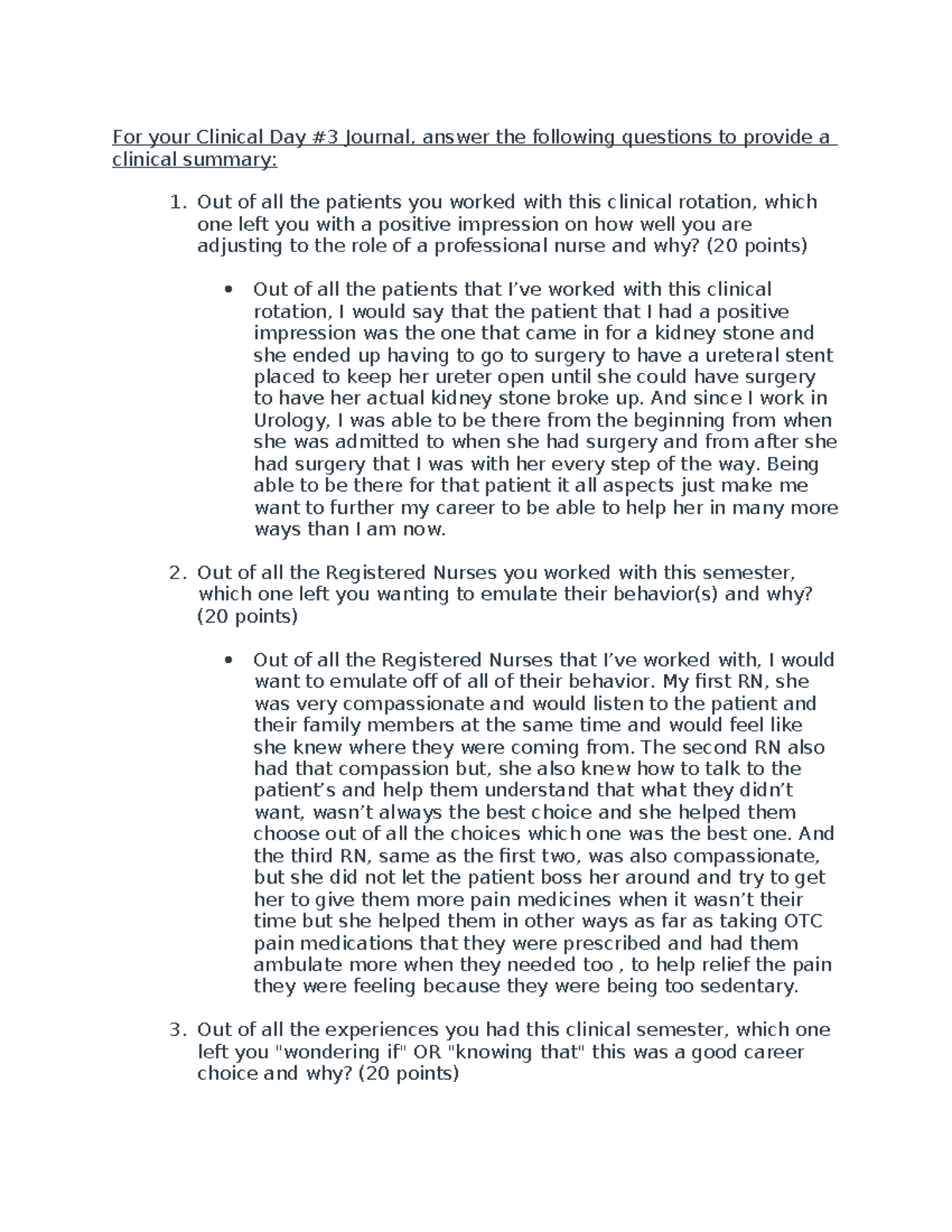 For your Clinical Day - Theory - For your Clinical Day #3 Journal ...