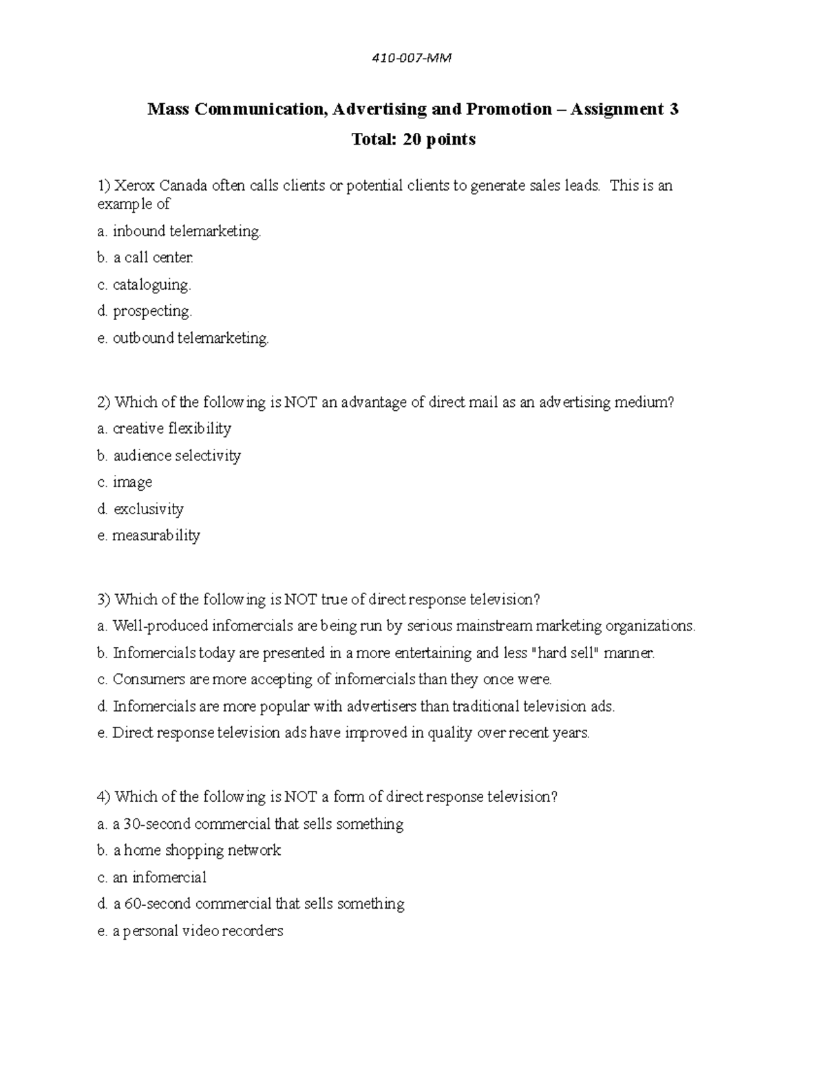 Assignment 3 Student - Mass Communication, Advertising and Promotion ...