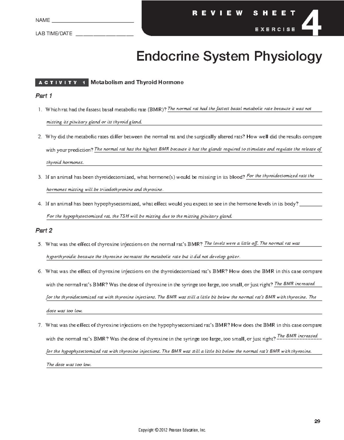 Physio Ex Exercise 4 Activities 1-4 Review Sheet - 29 Copyright © 2012 ...