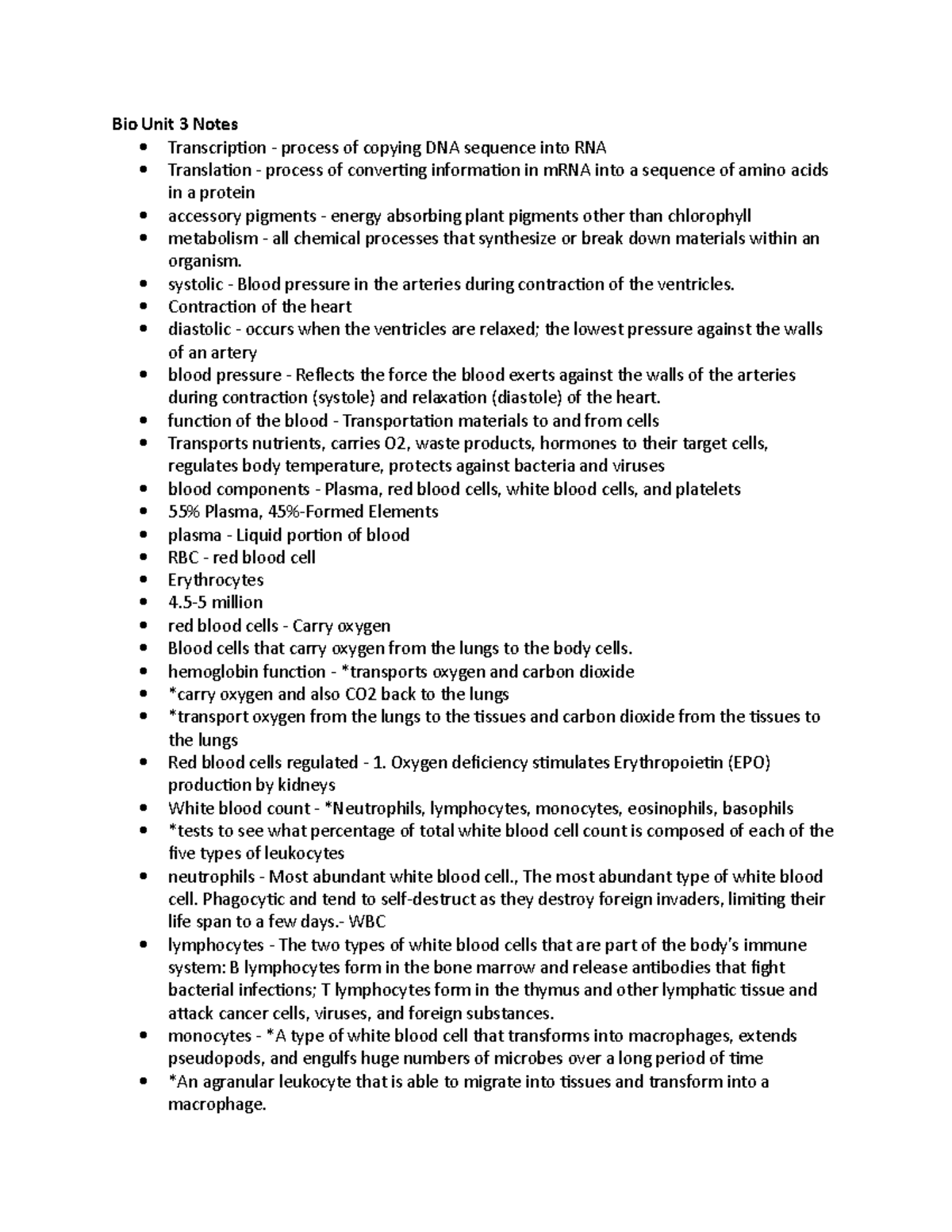 Bio Unit 3 Notes - Bio Unit 3 Notes Transcription - process of copying ...