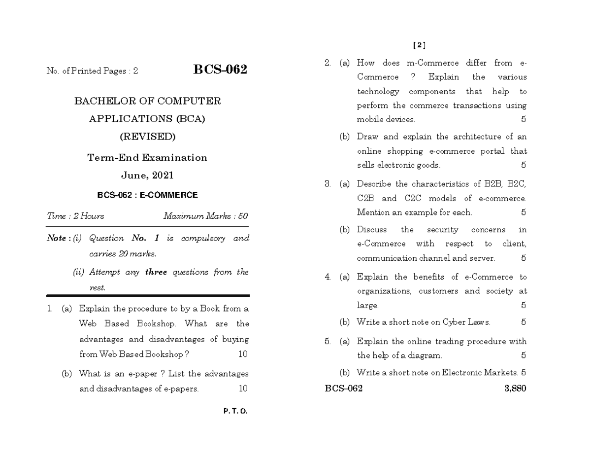 BCS-062 - All topic include in this pdf - P. T. O. No. of Printed Pages ...