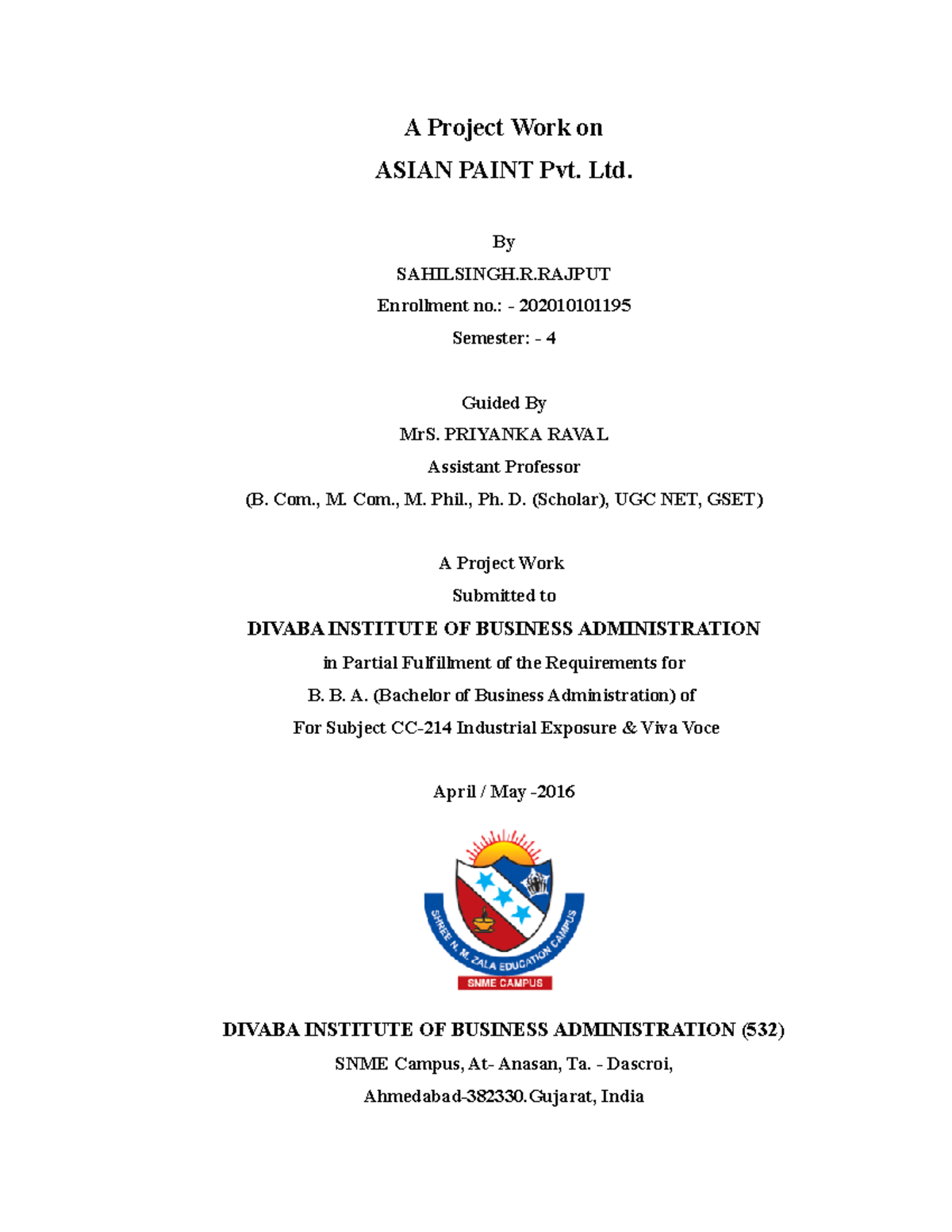 report on asian paint - A Project Work on ASIAN PAINT Pvt. Ltd. By ...