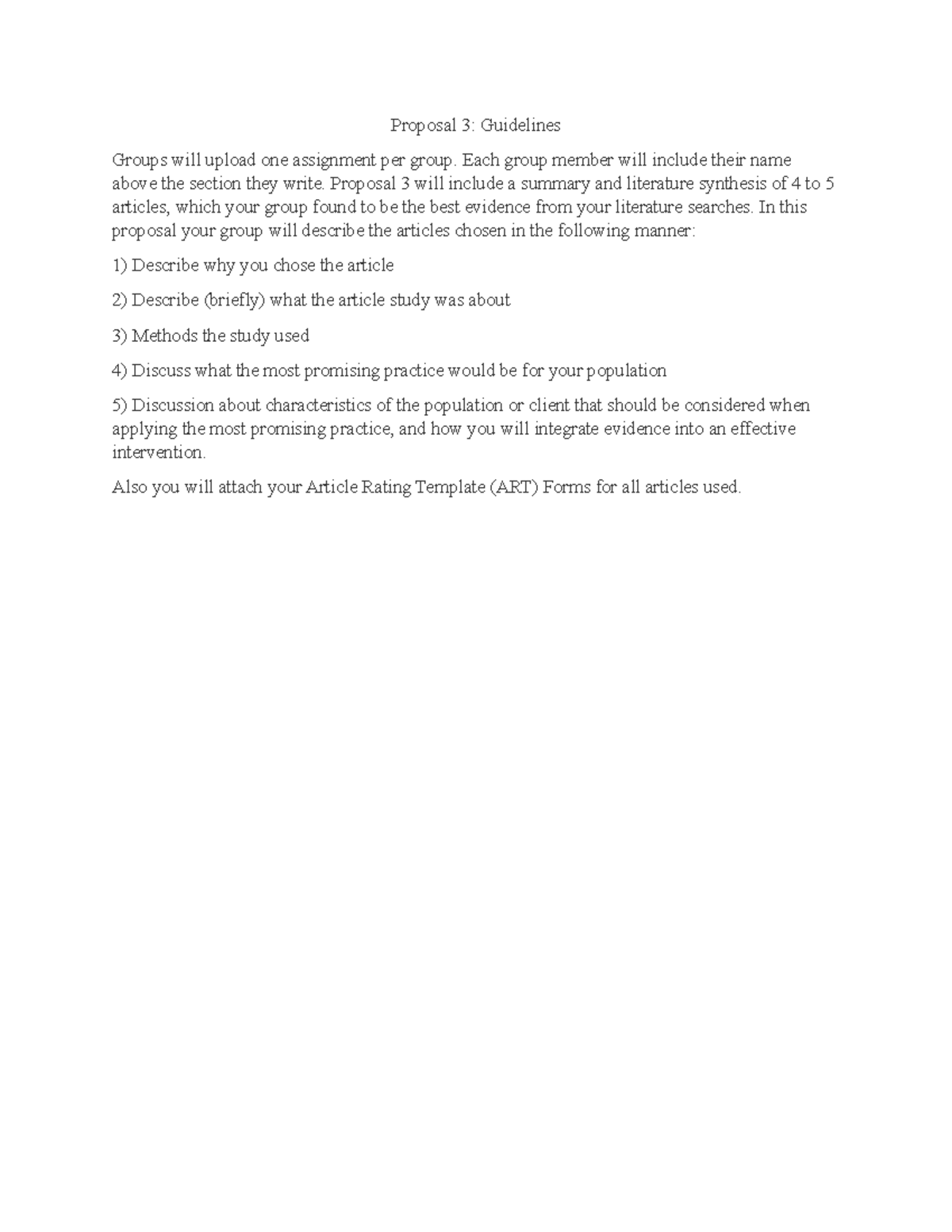 Proposal 3 Guidelines - Proposal 3: Guidelines Groups will upload one ...