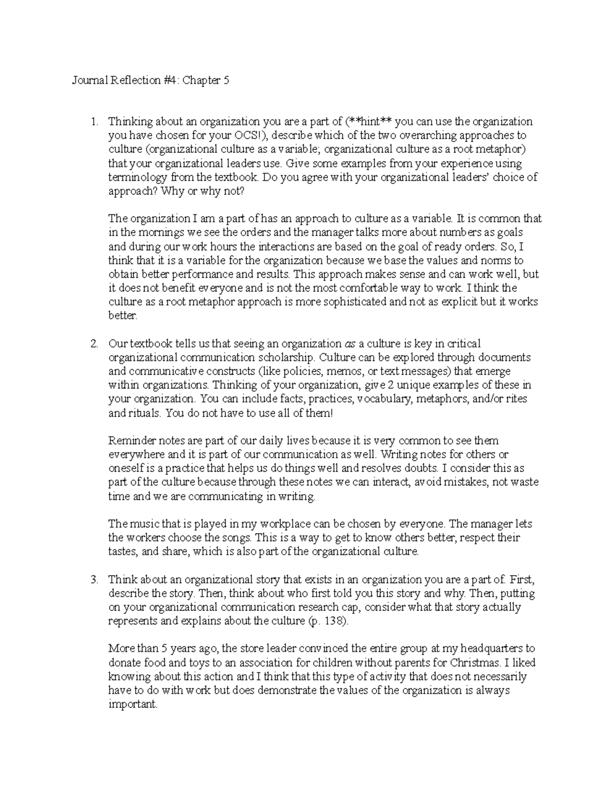 Journal Reflection #4 Chapter 5 - Ariana Molina - Journal Reflection #4: Chapter 5 Thinking ...