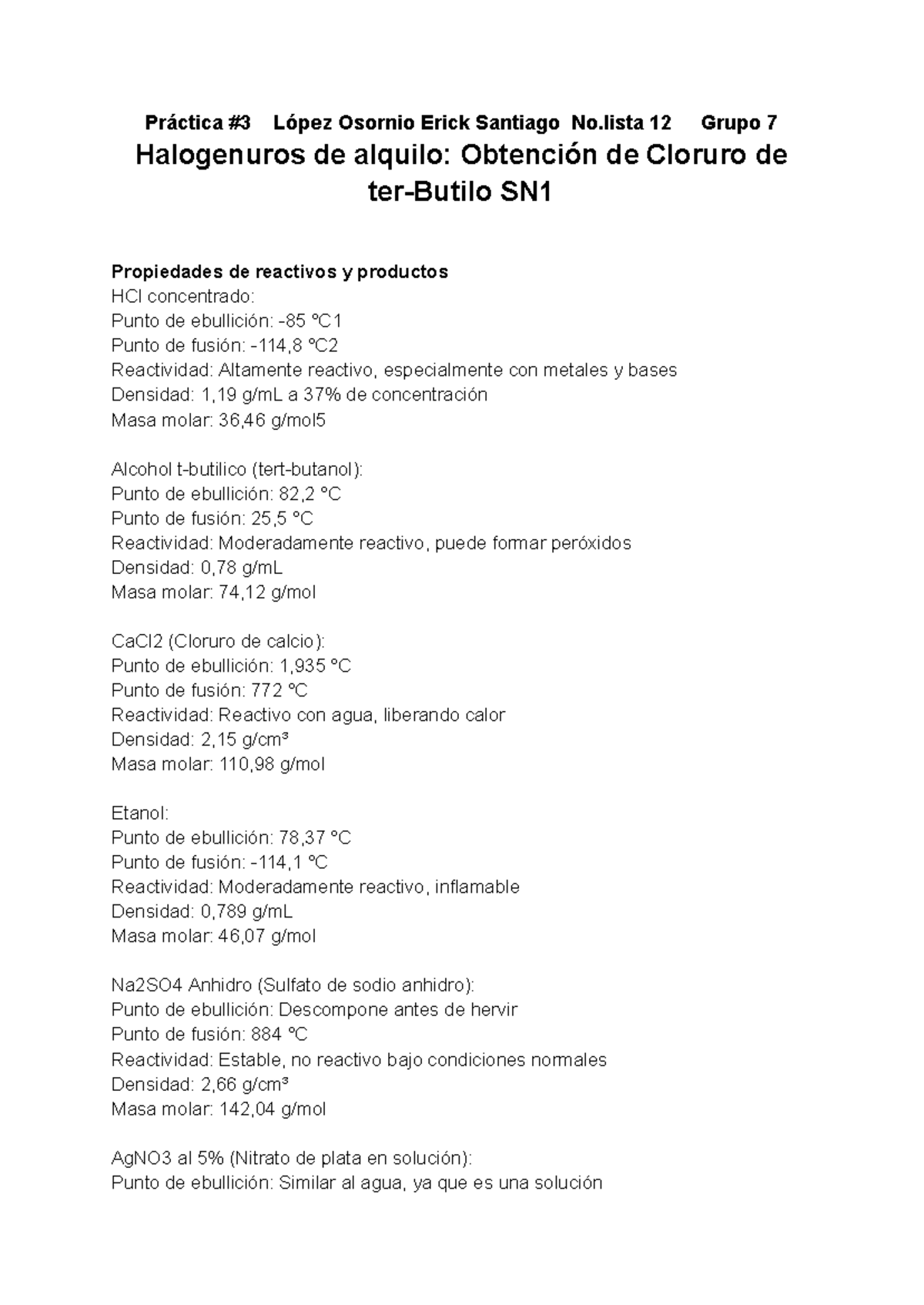 Halogenuros de alquilo: Obtención de Cloruro de ter-Butilo SN1 ...