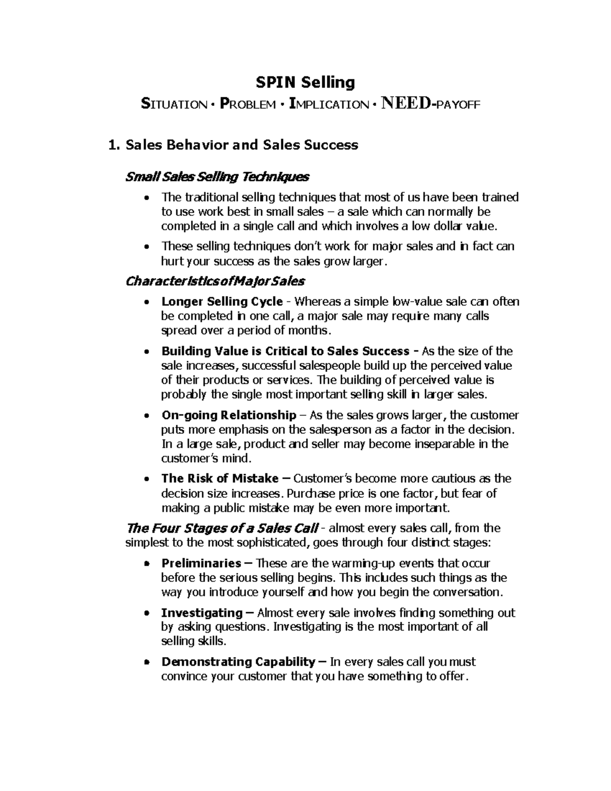 Situation Problem Implication NEED- Payoff(SPIN) - SPIN Selling ...