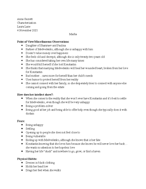 Trigorin Analysis - Anna Gassett Characterization Laura Lane 8 November ...